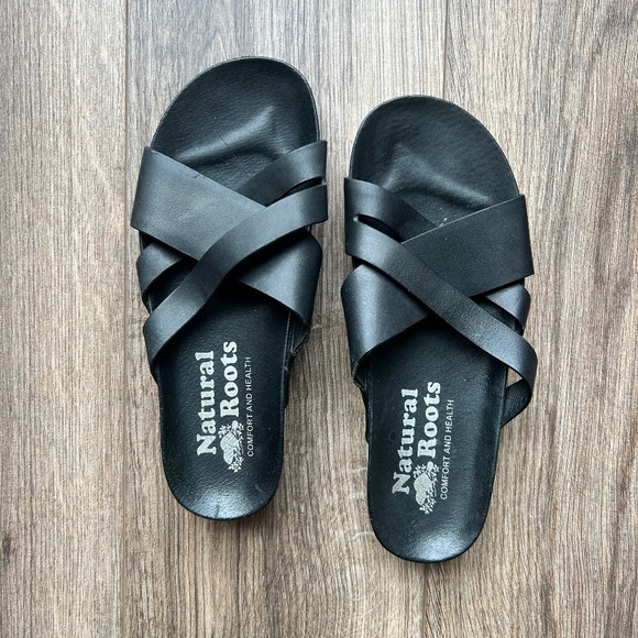 Roots | Shoes | Roots Black Leather Slide Sandals 7 | Poshmark